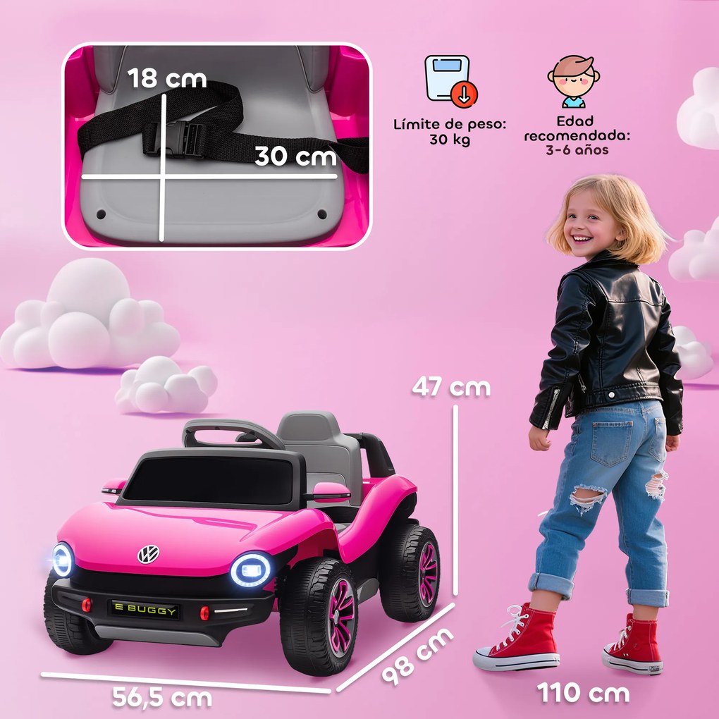 AIYAPLAY dětské elektrické auto od 3 let Volkswagen E-Buggy 12V s dálkovým ovládáním 2,4 G, odpružená kola, růžová