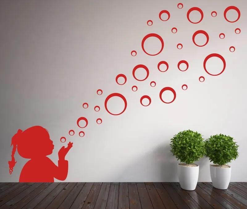 WALLVINIL Samolepky na zeď - Holčička fouká bubliny Barva: Červená světlá, Velikost: Malá sada 35 kusů, Pravá / Levá: Levá (dekorace směřuje/dívá se doleva)