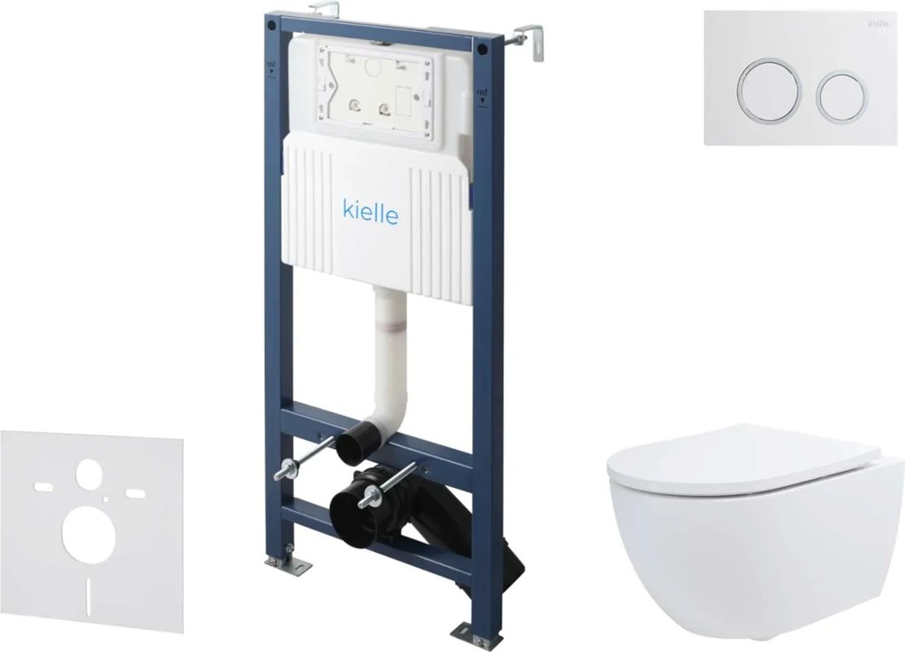 kielle Genesis New - Set předstěnové instalace, klozetu Oudee, Vortex Rimless+, sedátka softclose a tlačítka Gemini New II, lesklá bílá/chrom 30502SS13