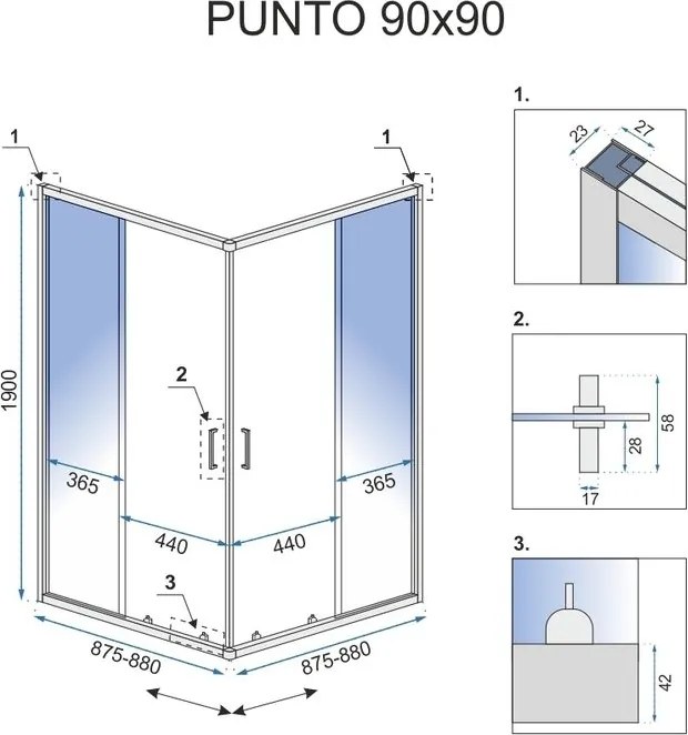 Čtvercový sprchový kout REA PUNTO 90x90 cm, černý/transparent - bez vaničky