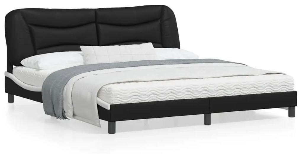 Rám postele s LED osvětlením černý a bílý 180x200 cm umělá kůže,  3213953