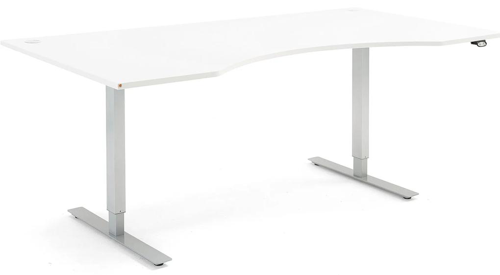 AJ Produkty Výškově nastavitelný stůl FLEXUS, vykrojený, 2000x1000 mm, bílá