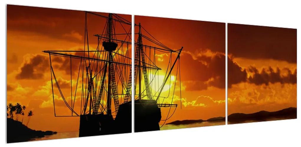 Obraz lodě při západu slunce (150x50 cm)