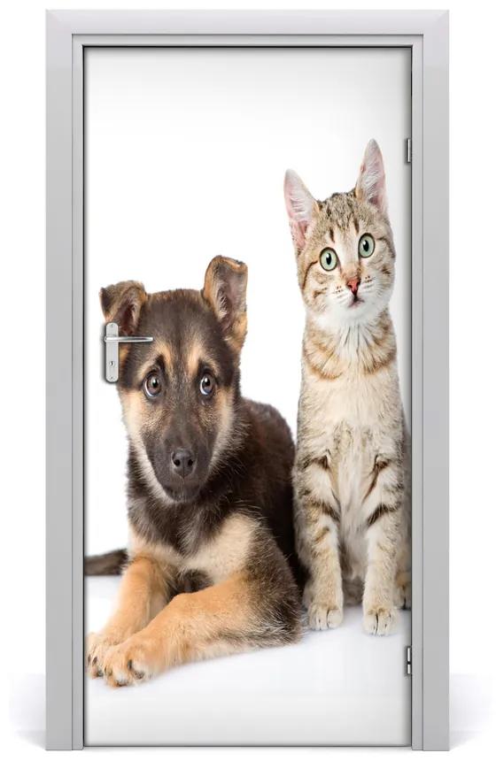 Samolepící fototapeta na dveře Pes a kočka 85x205 cm