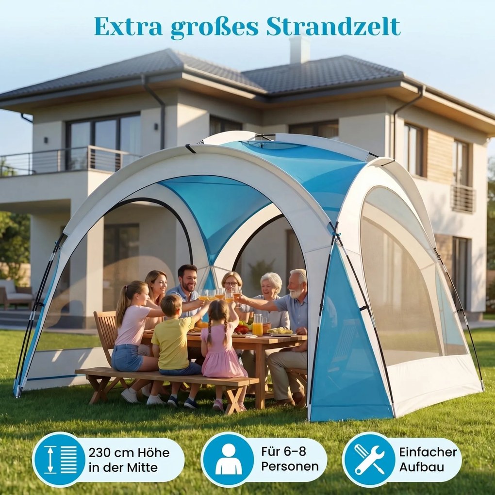Costway Plážový stan pro 6-8 osoby s 4 síťovanými bočními stěnami střešní