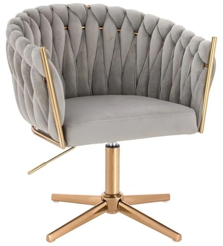 LuxuryForm DESIGN Otočná židle NORDEN VELUR na zlatém kříži - světle šedá
