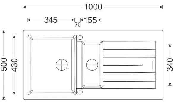 Sinks Perfecto 1000.1 Granitový dřez s vaničkou a s odkapem oboustranné provedení, 100x50cm, metalblack, ACRPE100500174