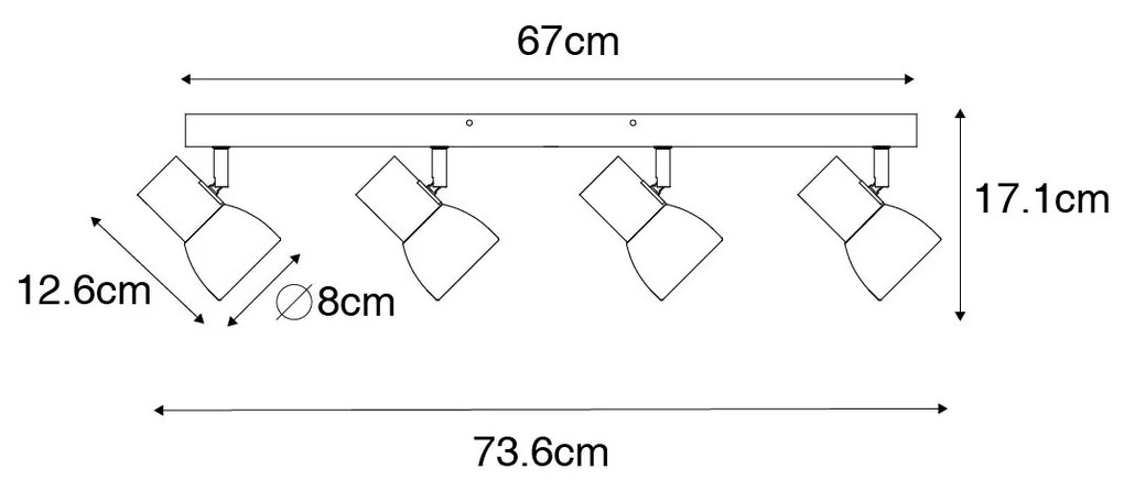 Dřevěné stropní bodové světlo s bílým nastavitelným 4-světlo - Thorin