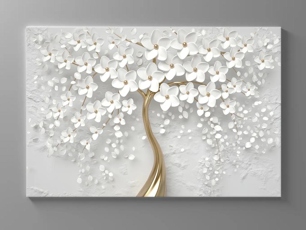 Liox Obraz bílého stromu s květinami Rozměr: 90 x 60 cm