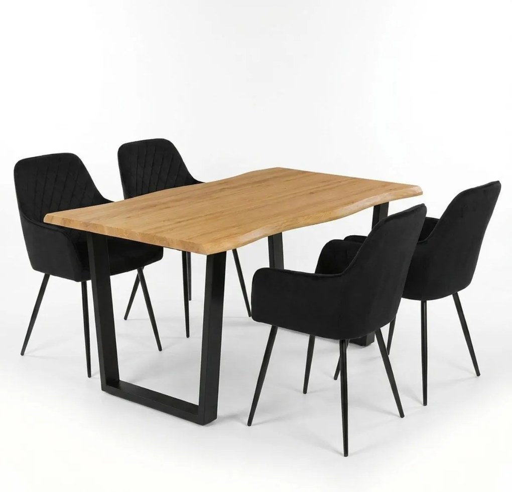 Vikio Jídelní set pro 4 osoby 160x90 cm dub noha U černá židle s područkami VJS166-4C