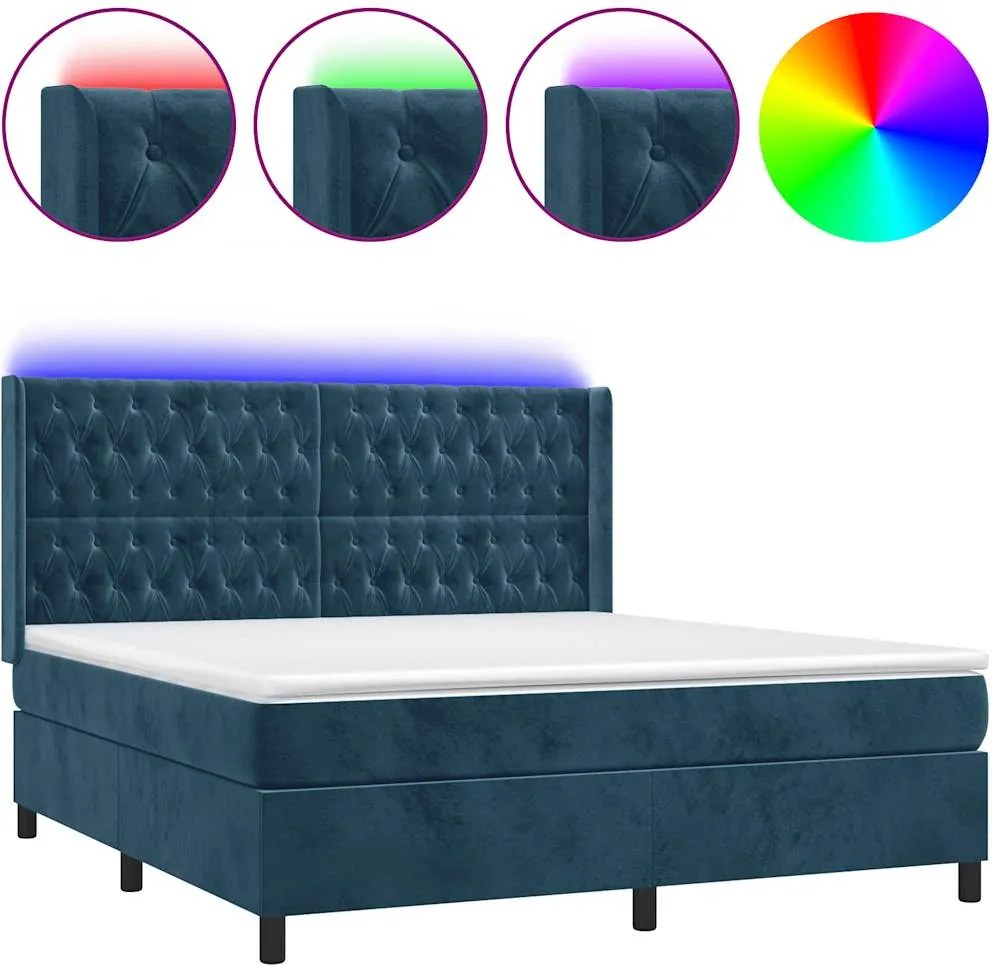 Box spring postel s matrací a LED tmavě modrá 160x200 cm samet 3139755