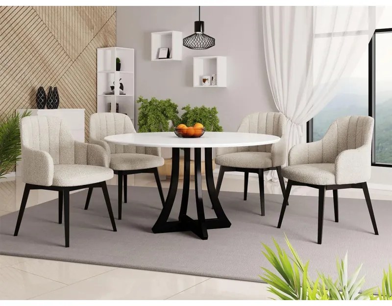 Kulatý stůl Dagerto FI 120 se 4 židlemi ST105 05, Barva: bílý lesk / černý lesk, Potah: Magic Velvet 2250