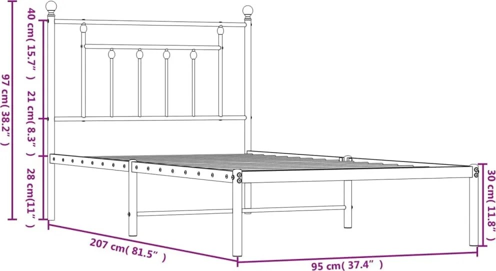 vidaXL Kovový rám postele s čelem 90 x 200 cm [353530] Barva: Bílá