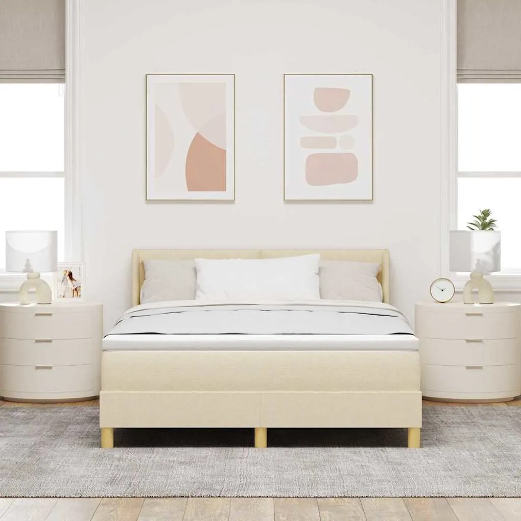 Postel s boxspringem s čelo Krémová 190 x 140 cm textil 3341291