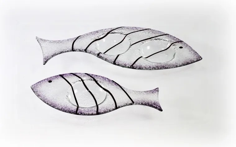 BDK-GLASS Skleněný svícínek rybička - FISH - fialová Rozměr: 17x8cm