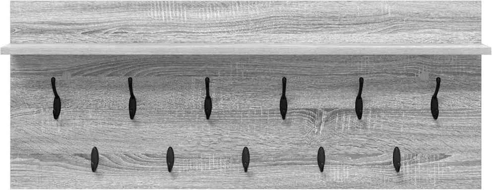 věšák, nástěnný, 1 prkno, háčky, kompozitní dřevo, 40x100x12 cm, šedá sonoma, Dekorino TK20260019