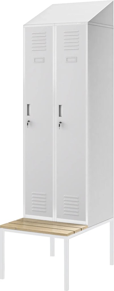 Úzká šatní skříňka s lavičkou a stříškou, šedá, 600x2295x850 mm: KACPER II PRO