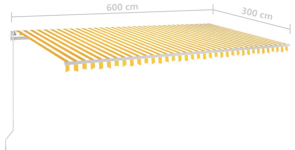 vidaXL Automatická zatahovací markýza se sloupky 6 x 3 m žlutobílá
