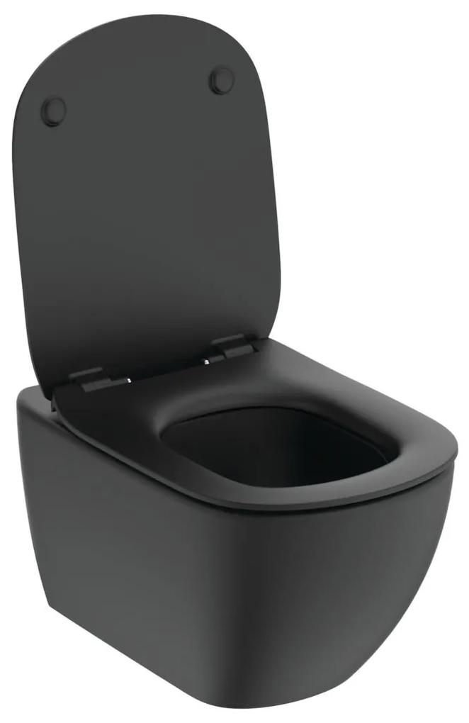 Ideal Standard Tesi - SET Závěsné WC s AQUABLADE® + ultraploché sedátko Soft-Close, hedvábná černá T3546V3