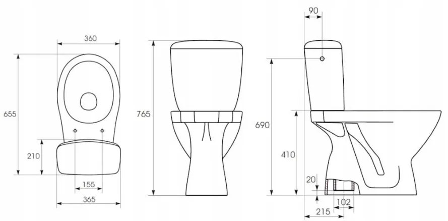 Cersanit Kaskáda, kombi wc se splachováním 3/6l, vertikální odpad + sedátko s polypropylenu, bílá, K100-207