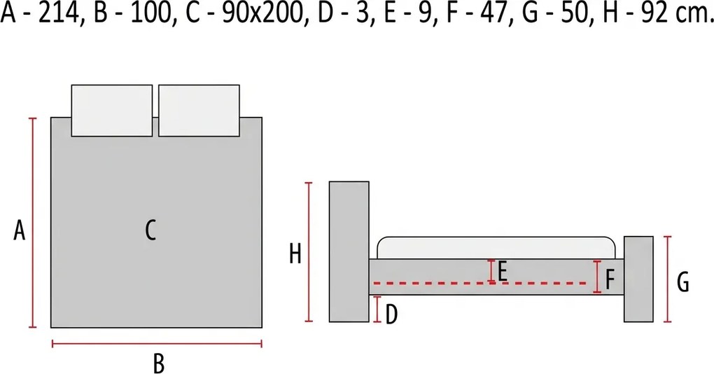Šedá čalouněná postel ALESSIA 90 x 200 cm