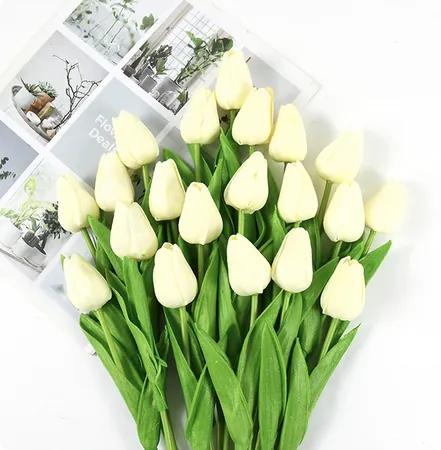 Bytová dekorace - kytice umělých tulipánů Balení: 5 ks, Barvy: K02 SVĚTLEŽLUTÁ
