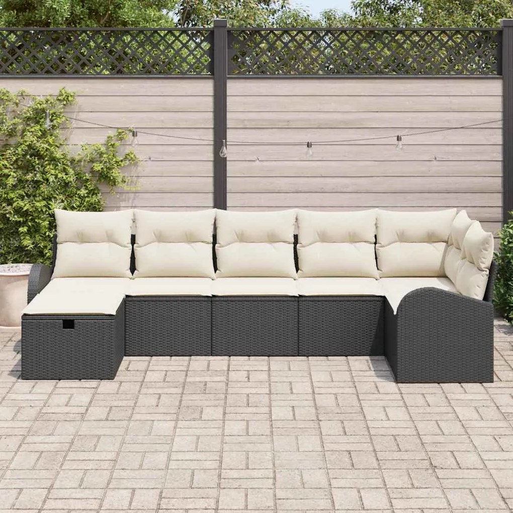Set pohovek 7 ks Černá a krémová polyratan 3359096