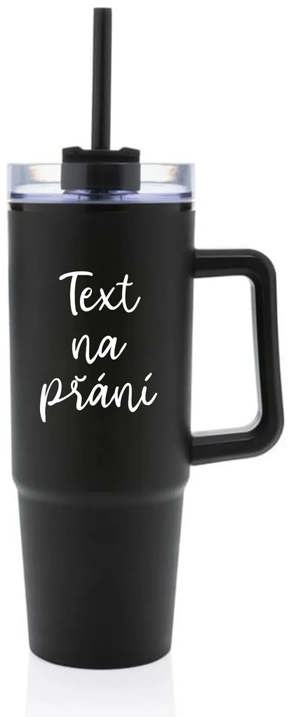 TEXT NA PŘÁNÍ - černý cestovní termohrnek s průhledným víčkem 900 ml