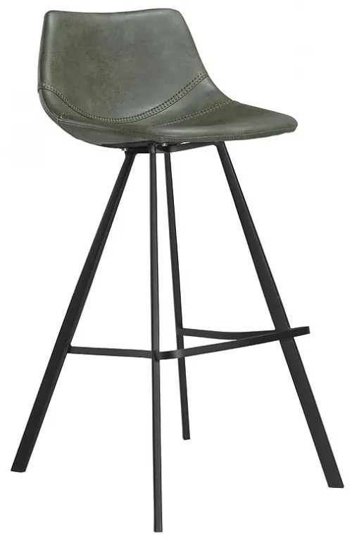 Barová židle DanForm Pitch, vintage zelená ekokůže, černá podnož
