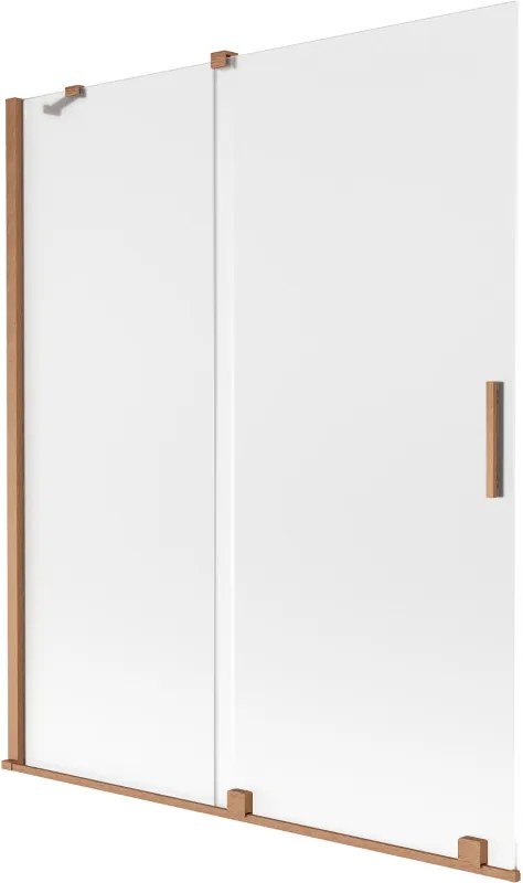 Mexen Velar, 2-křídlová posuvná vanová zástěna 140 x 150 cm, 8mm sklo námraza, měděná matná, 896-140-000-31-65