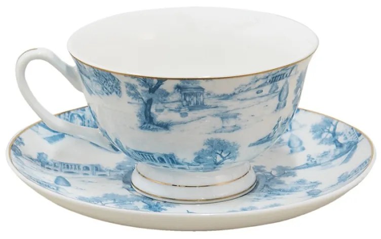 Bílo-modrý porcelánový šálek s podšálkem ok – 10x6 / 15x2 cm