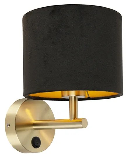 Klasická nástěnná lampa zlatá s černým velurovým odstínem - Combi