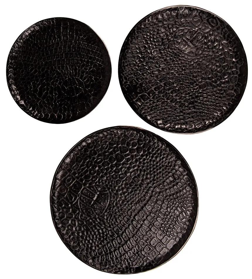 3ks černý kovový dekorativní podnos/ tác - Ø 40*2 / Ø 35*2 / Ø 29*2 cm