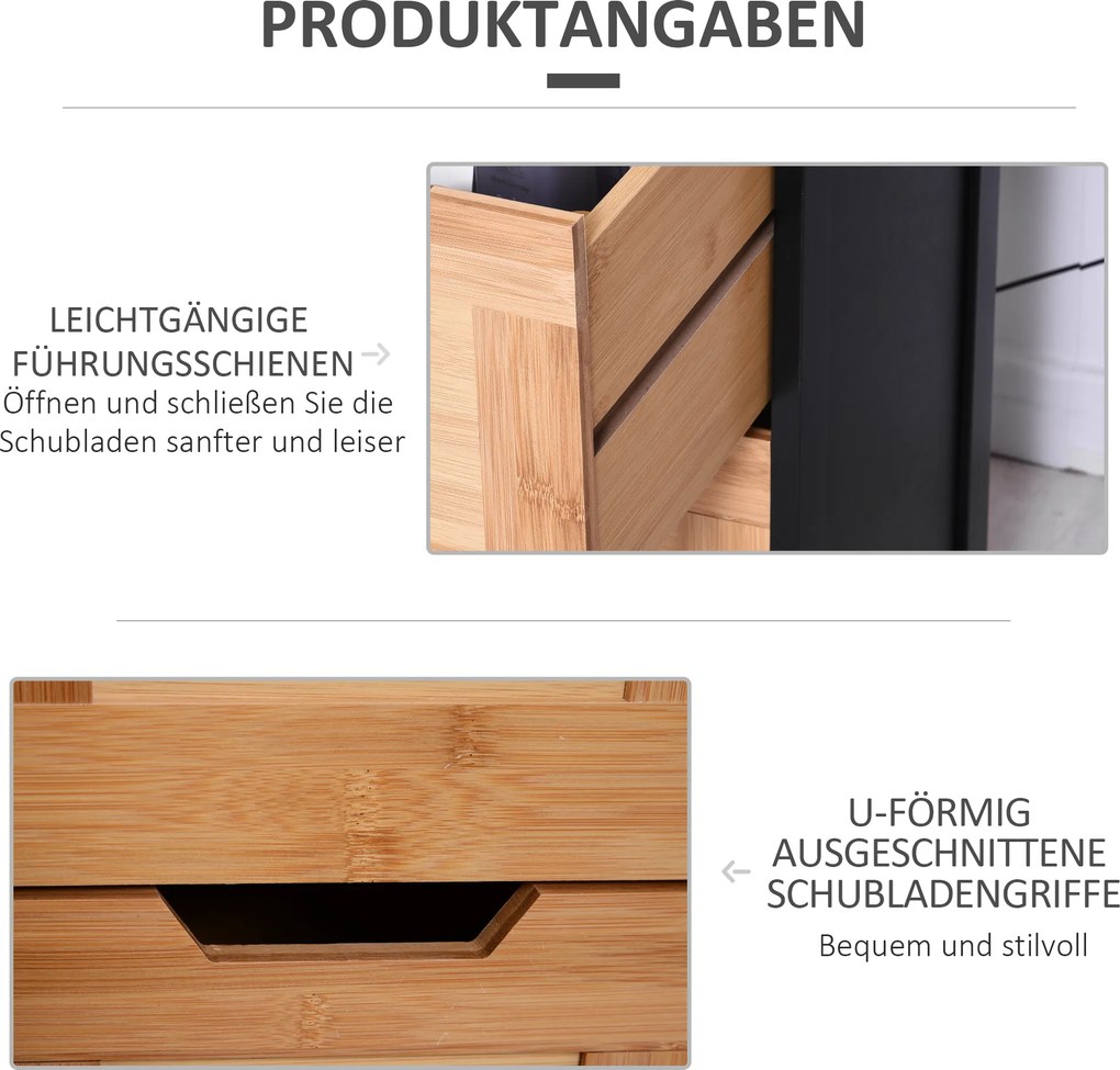 Kleankin Koupelnový Sloupkový Skříň S 3 Policemi A 2 Zásuvkami Moderní Styl 30x30x144,3 cm Černá a Přírodní