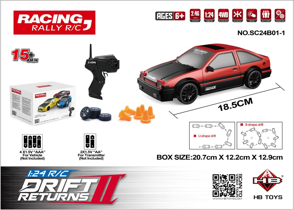 HBToys Sportovní auto na dálkové ovládání RC Drift - červená