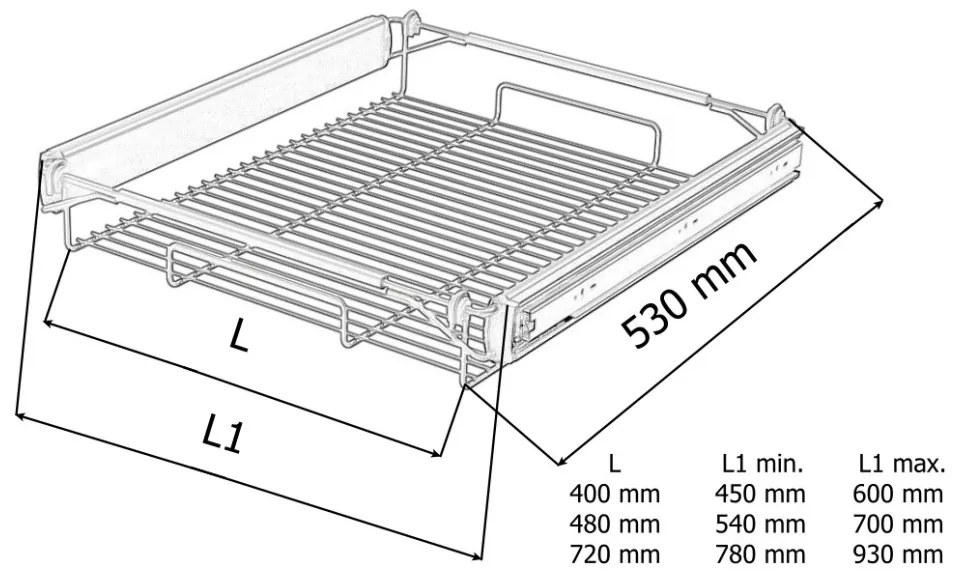 In-Design Polička na prádlo plný výsuv tlumené zavíráním stříbrná Šířka koše (mm): 720 mm, Minimální nastavitelná šířka: 780 mm, Maximální nastavitelná šířka: 930 mm