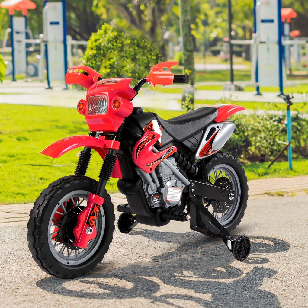 HOMCOM Dobíjecí elektrická motorka pro děti 6V od 3 let s nabíječkou a podpůrnými koly 102x53x66 cm Červená