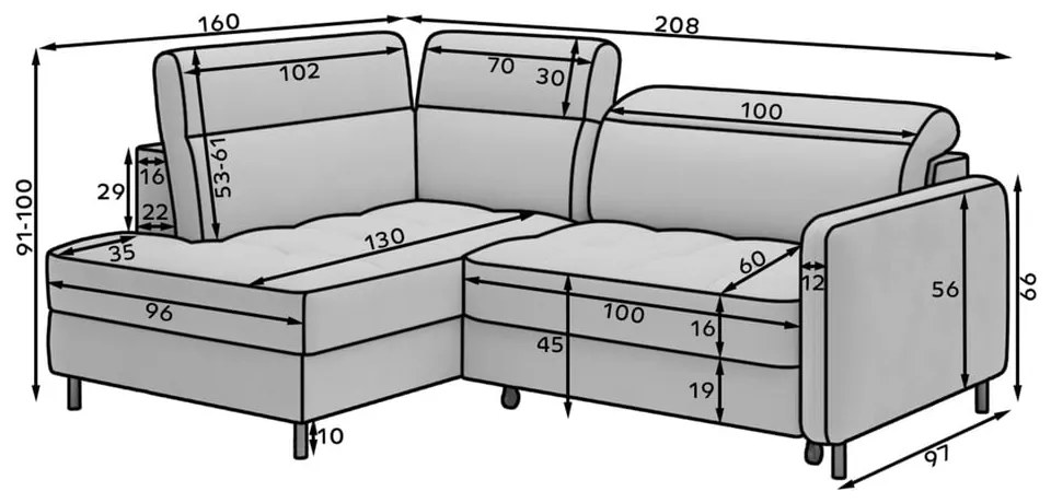 Šedá sametová rozkládací/s úložným prostorem rohová pohovka (pravý roh/do L) Barea – ELTAP
