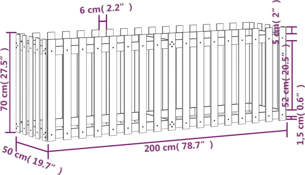 vidaXL Vyvýšený záhon plotový design 200 x 50 x 70 cm masivní borovice [832513] Barva: Černá borovice