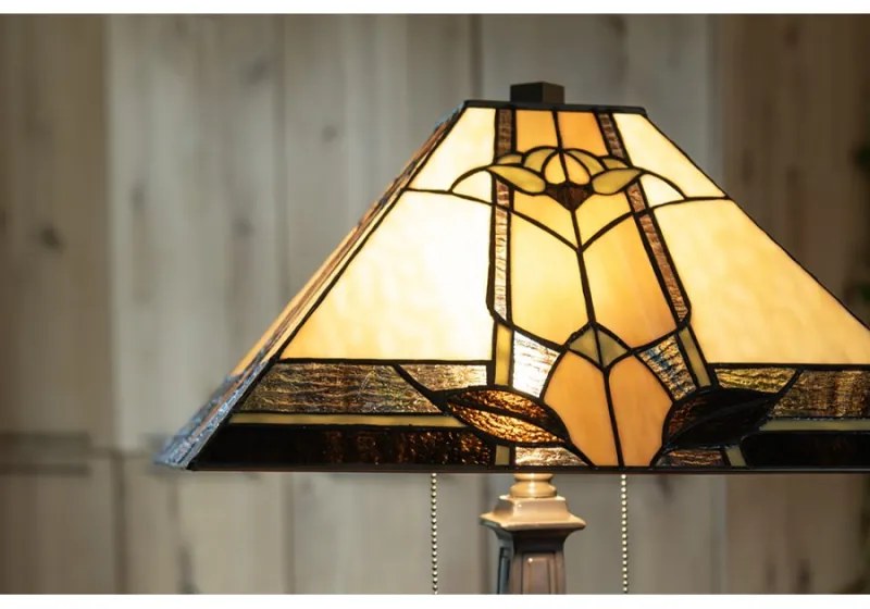 Stolní lampa Tiffany Solei béžová ve stylu art deco – 80 cm