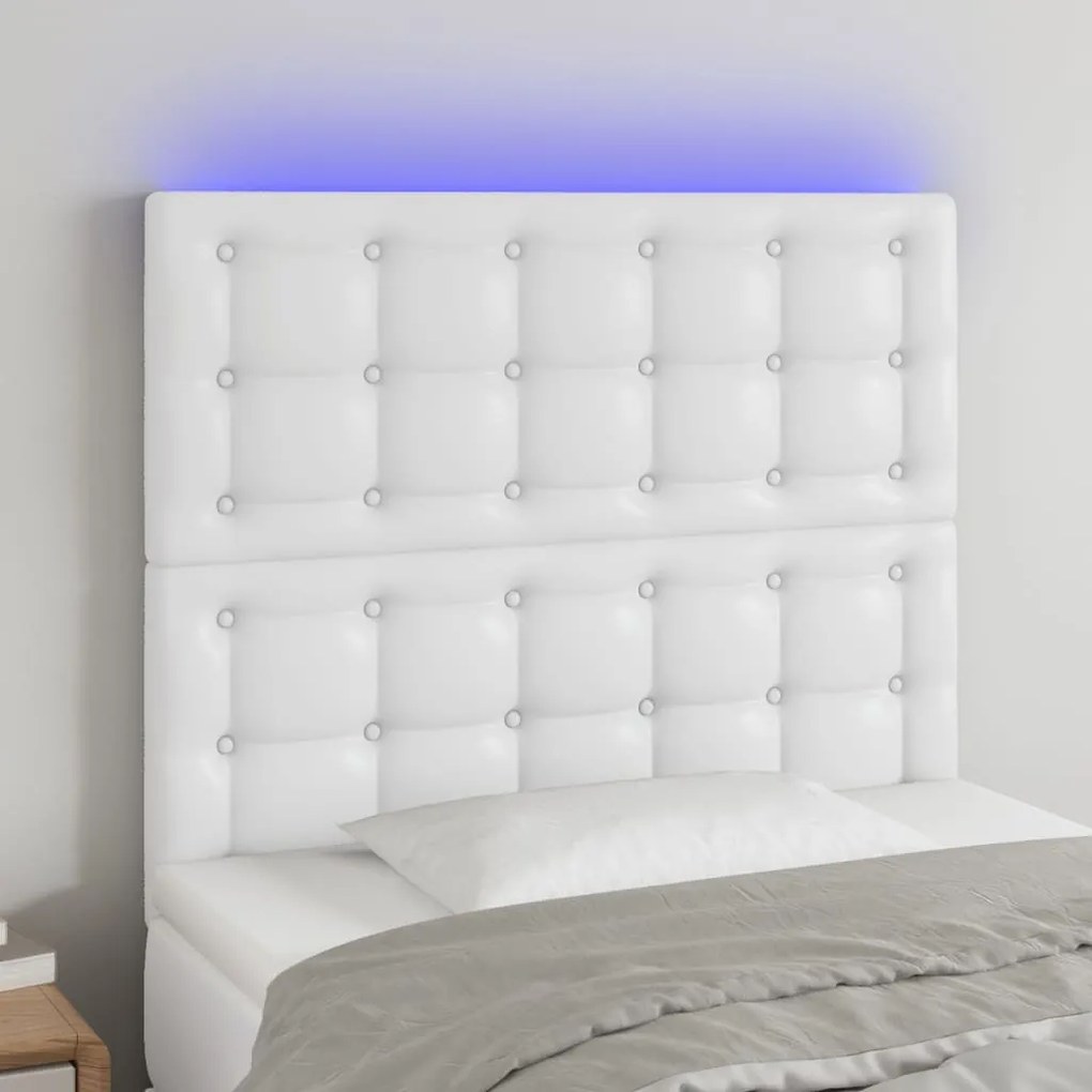 Čelo postele s LED bílé 100x5x118/128 cm umělá kůže 3122509