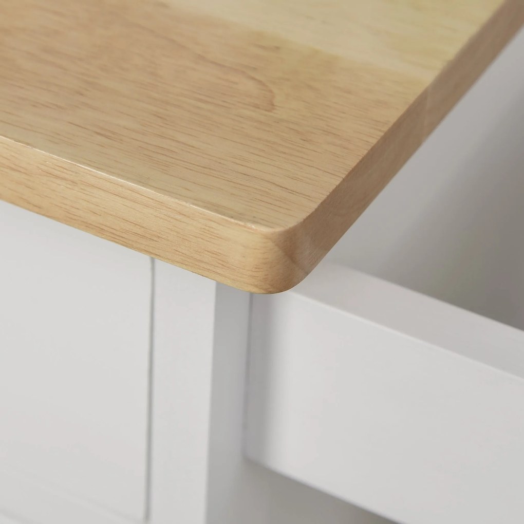 HOMCOM Servisní vozík - kuchyňský vozík na kolečkách - zásuvka, skříňka, držák na utěrky - rozměry 63L x 45W x 86H cm - bílá dřevěná konstrukce