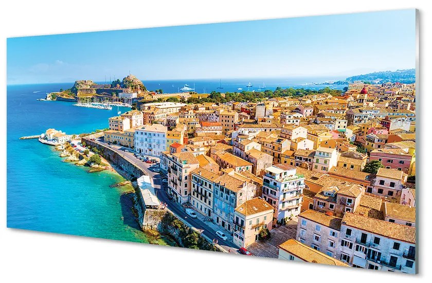 akrylový obraz Řecko Mořské pobřeží město 125x50 cm