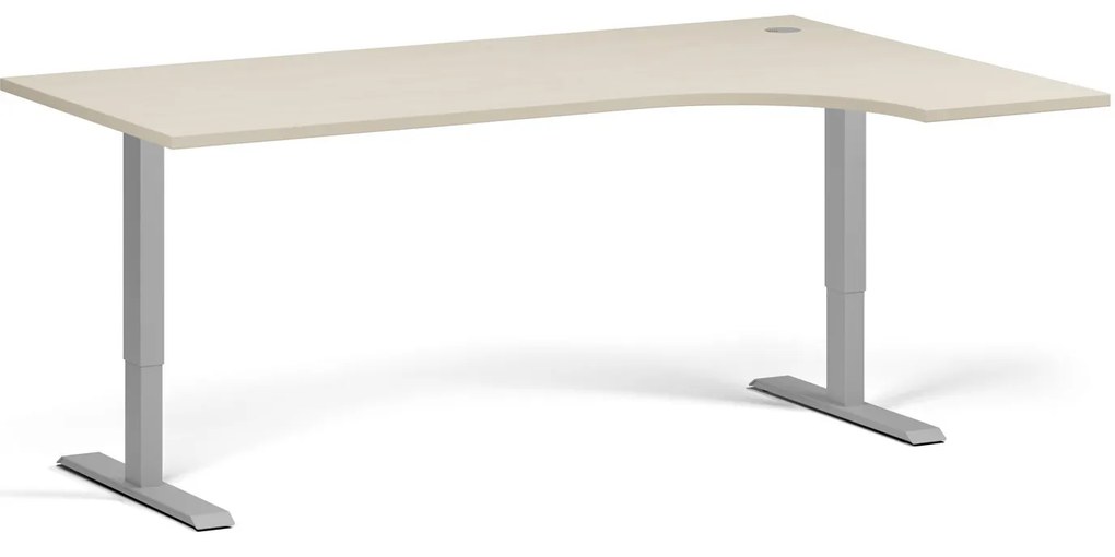 Rohový výškově nastavitelný stůl, 180x120 cm, 2 motory, L/P, šedá podnož, bříza