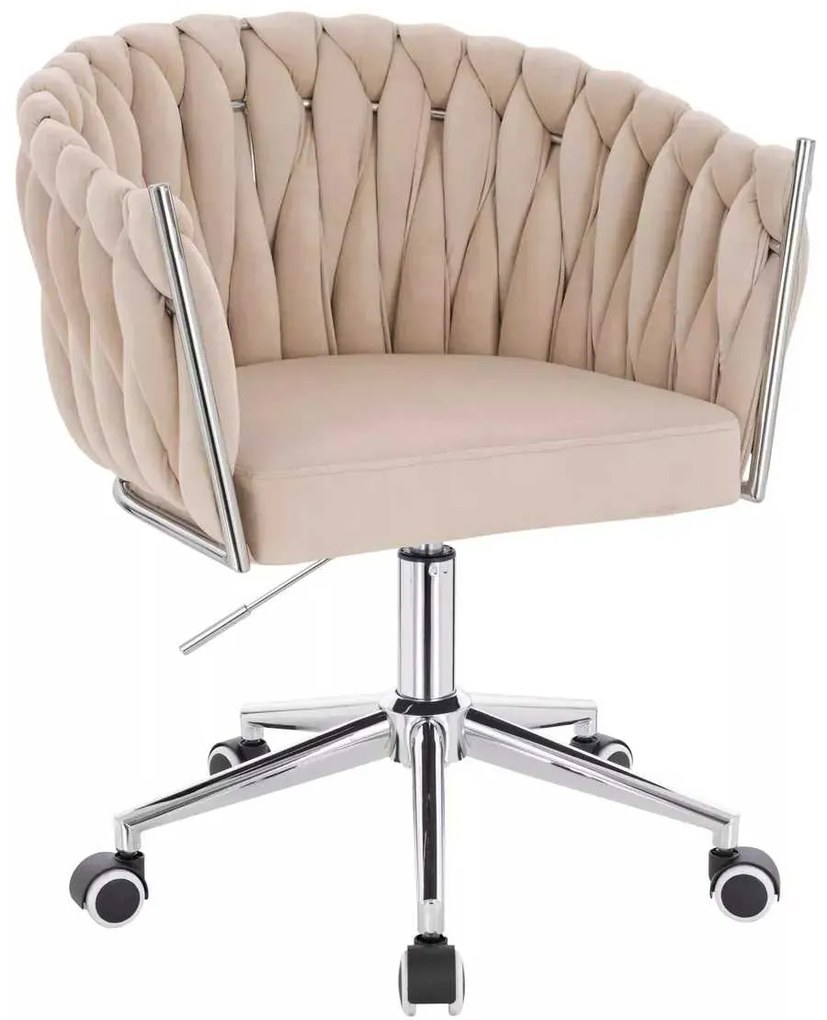 LuxuryForm DESIGN Židle NORDEN VELUR na stříbrné podstavě s kolečky - krémová