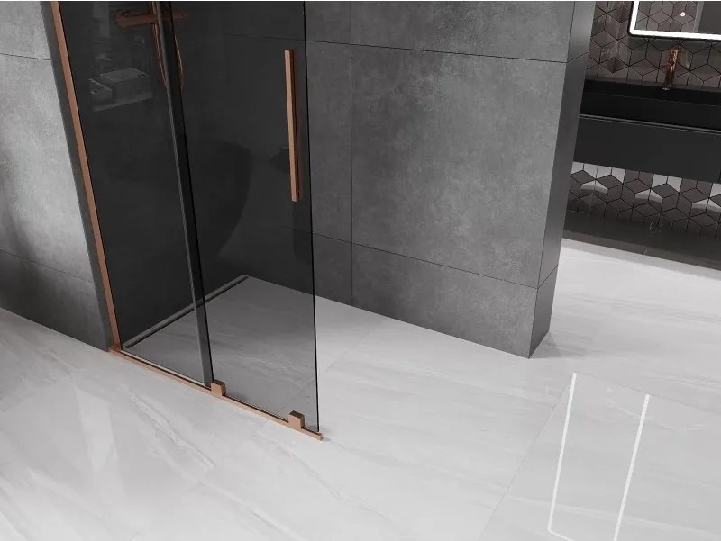 Mexen Velar L, posuvná sprchová zástěna Walk-in 100 x 200 cm, 8mm šedé sklo, měděná matná, 871-100-003-43-65