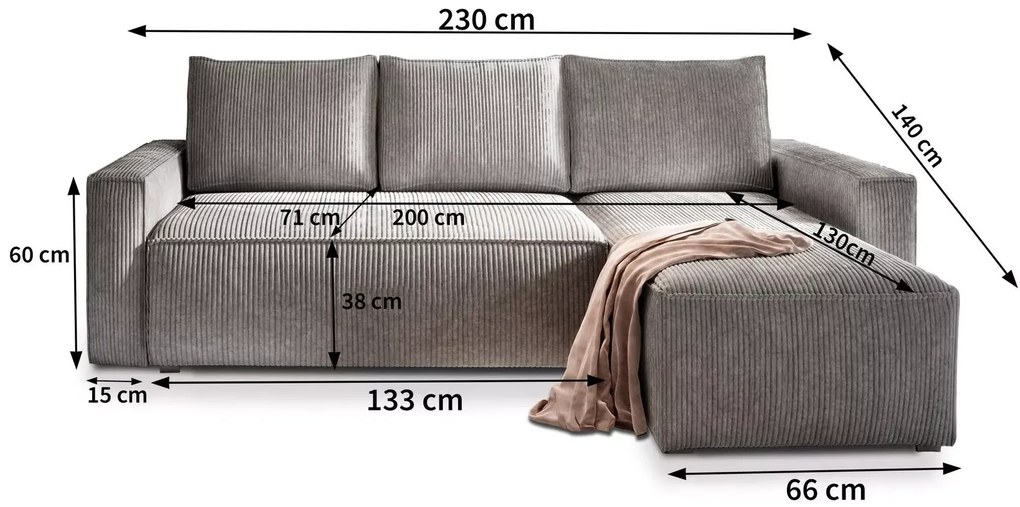Starorůžová rohová pohovka SMART COSARO, oboustranná + 2 polštářky ZDARMA