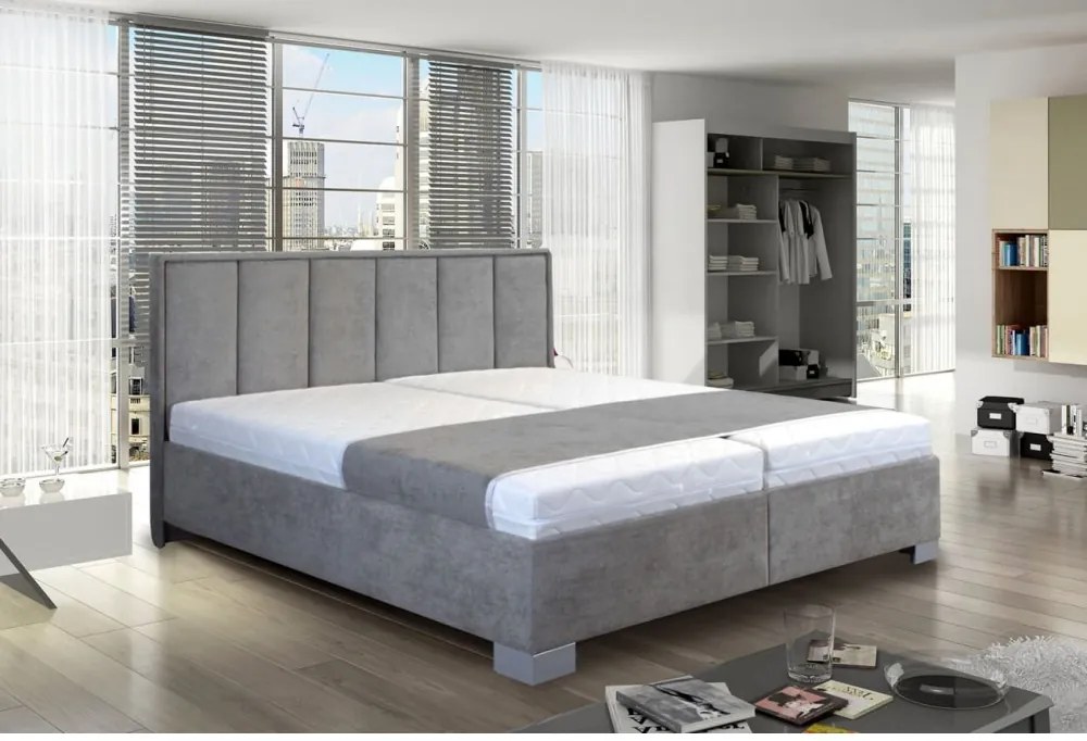 Zvýšená čalouněná postel s úložným prostorem Karin GrivalBed, 160x200 cm, Bez matrací, Bílá ekokůže