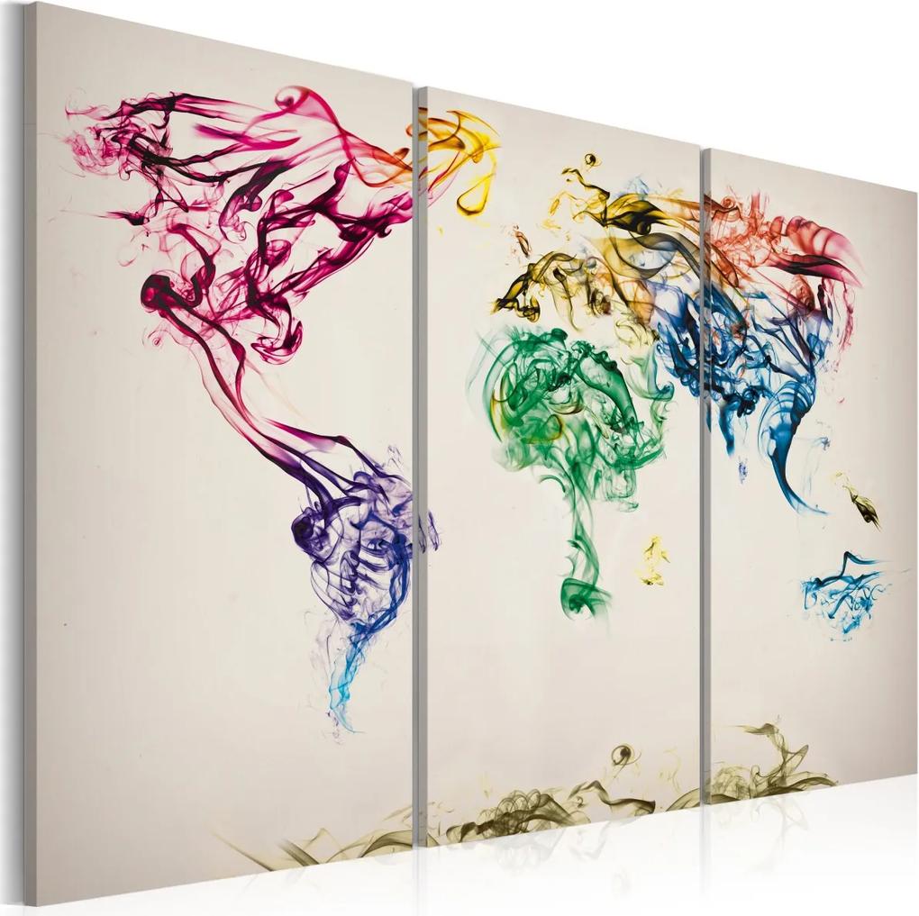 Obraz - The World map - colored smoke trails - triptych - 120x80