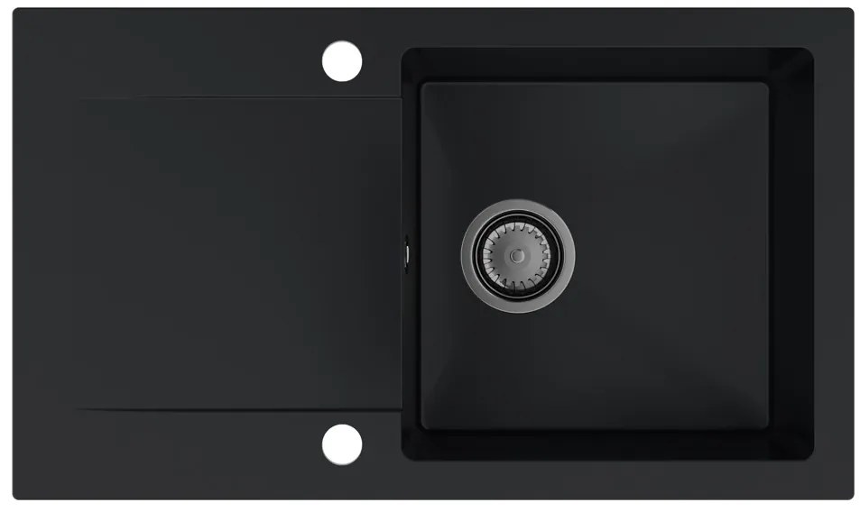 Sink Quality Ferrum, kuchyňský granitový dřez 770x450x190 mm + černý sifon, černá, SKQ-FER.C.1KDO.XB